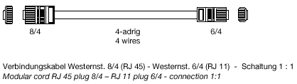 Modularkabel Telefonkabel RJ45 Stecker 8/4 auf RJ11 Stecker 6/4 ...