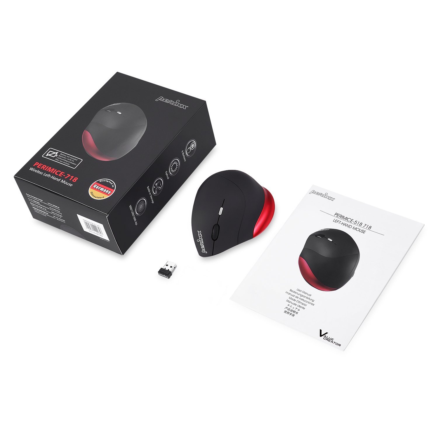 Perixx PERIMICE-718 Ergonomische Linkshänder Maus - Vertikales Design ...