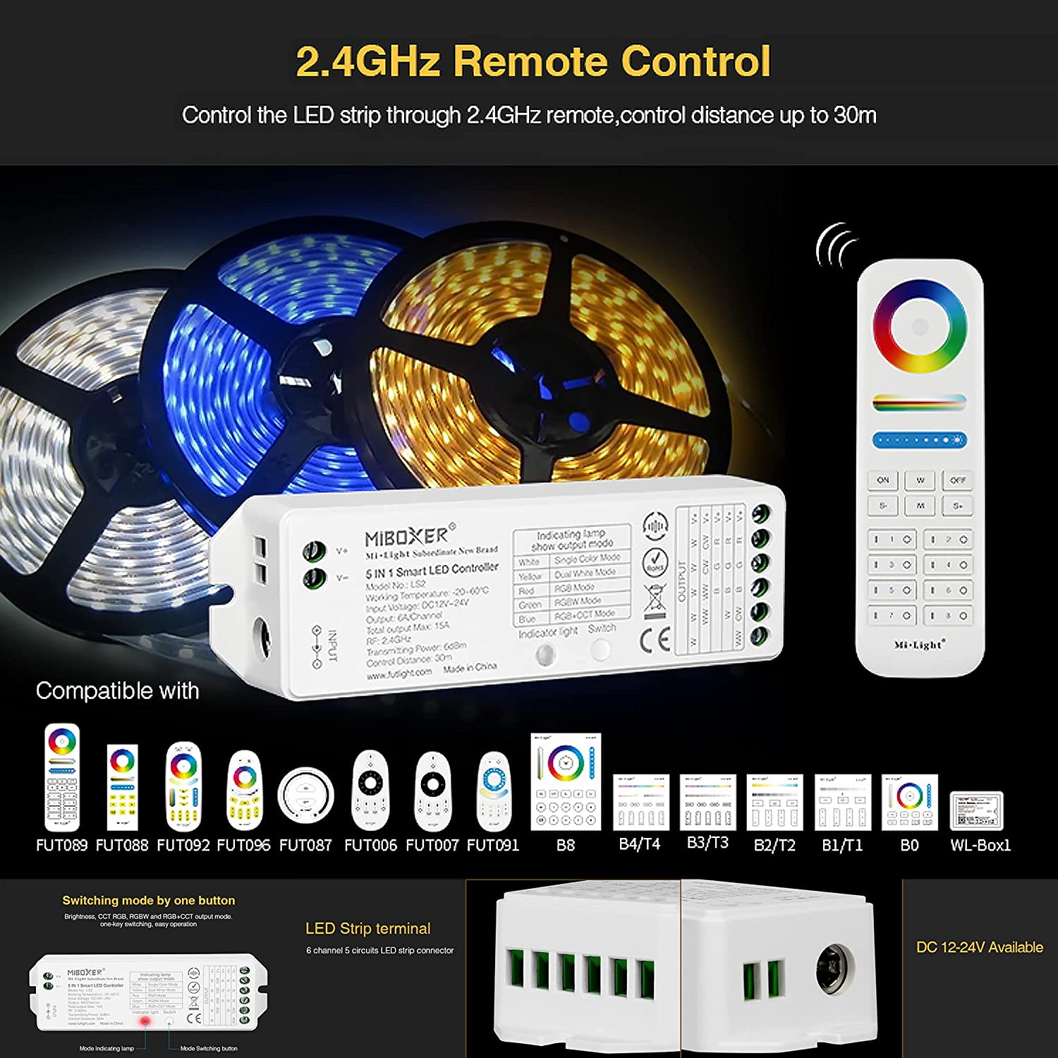 Miboxer Milight Controller 2.4G Controller 5 in 1 LS2 weiß/CCT/RGB/RGBW ...