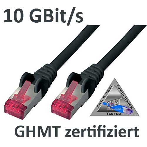 CAT6a Patchkabel 10 GBit/s 500MHz halogenfrei GHMT zertifiziert schwarz ...