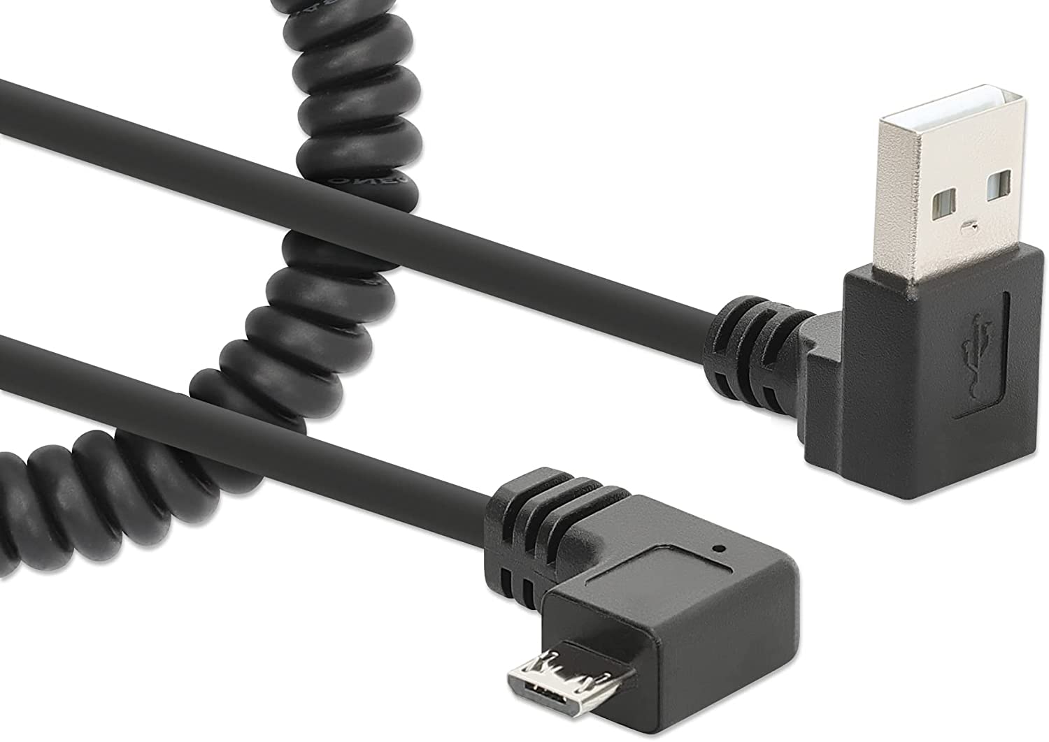 USB 2.0 Spiralkabel USB-A auf Micro USB Ladekabel 1m schwarz Stecker ...