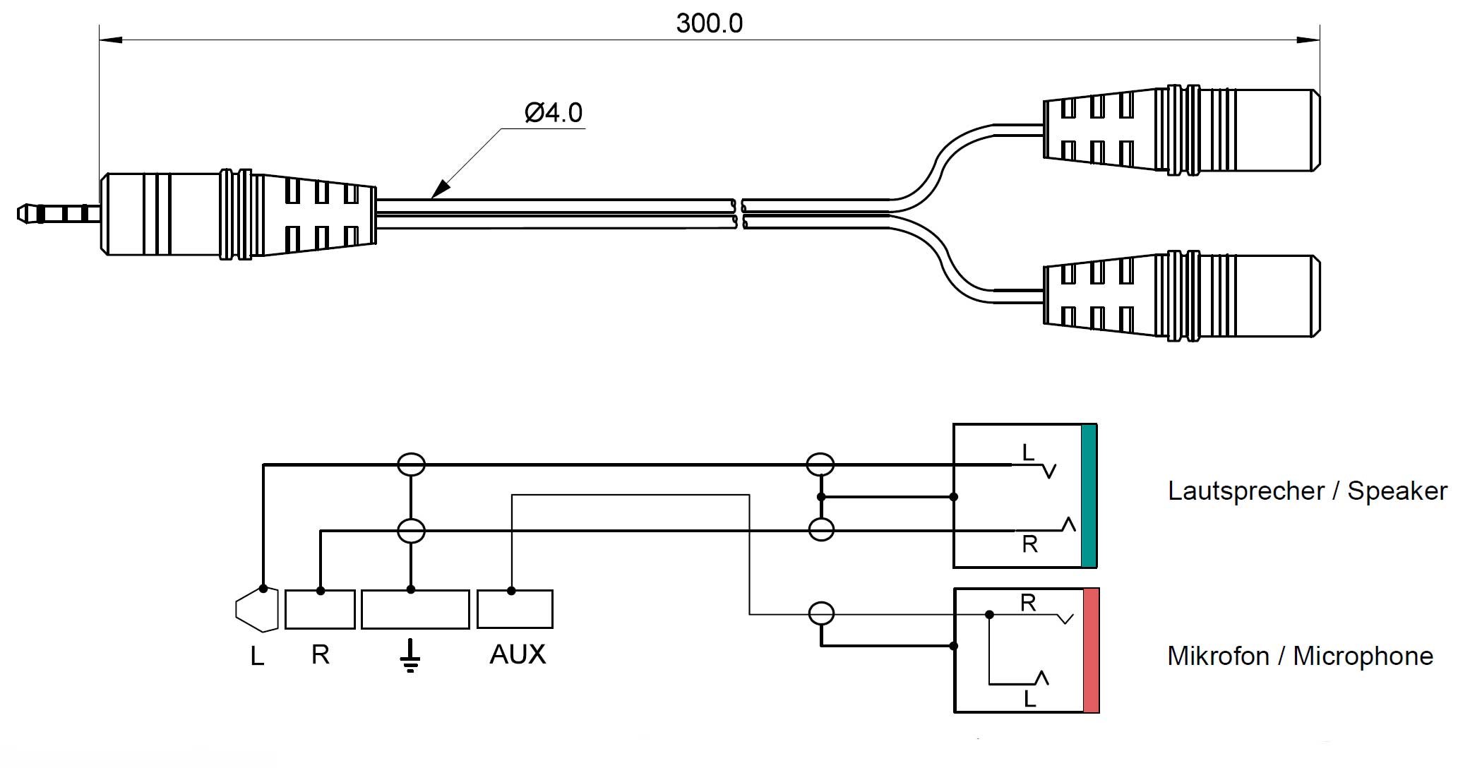 Headset Adapterkabel 1 x 4-poliger Klinkenstecker auf 2 x 3,5mm ...