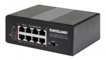 8-Port PoE+ Gigabit Industrie-Switch mit PoE-Passthrough bis zu 120 W ...