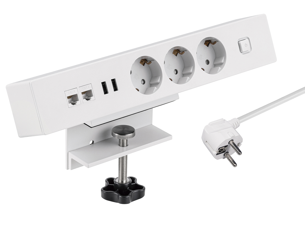 3-fach Steckdosenleiste weiss 1,8 Kabel mit Schalter 2 x USB 2 x RJ45 ...